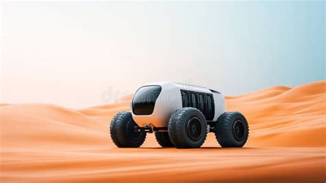 Futuristic Ai Powered Exploration Vehicle In Desert Landscape Stock Illustration Illustration