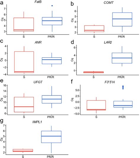 Boxplot Of Quantification Cycles Cq Values For The Different Genes Of