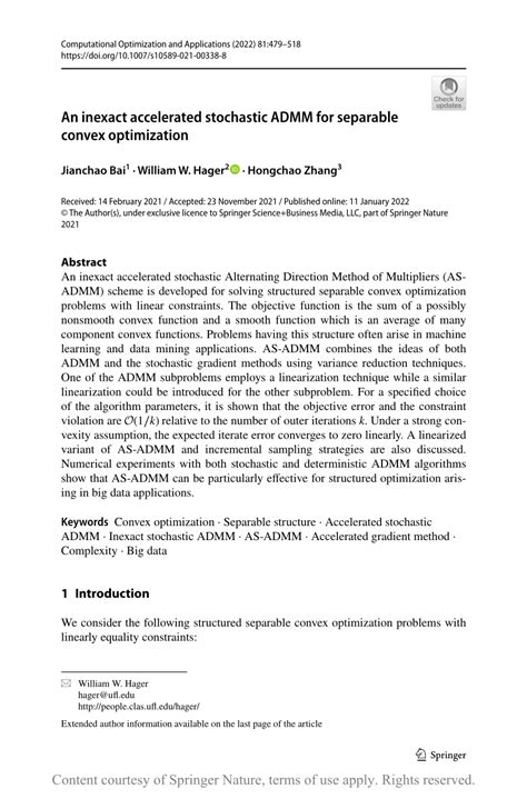 An Inexact Accelerated Stochastic Admm For Separable Convex Optimization Request Pdf