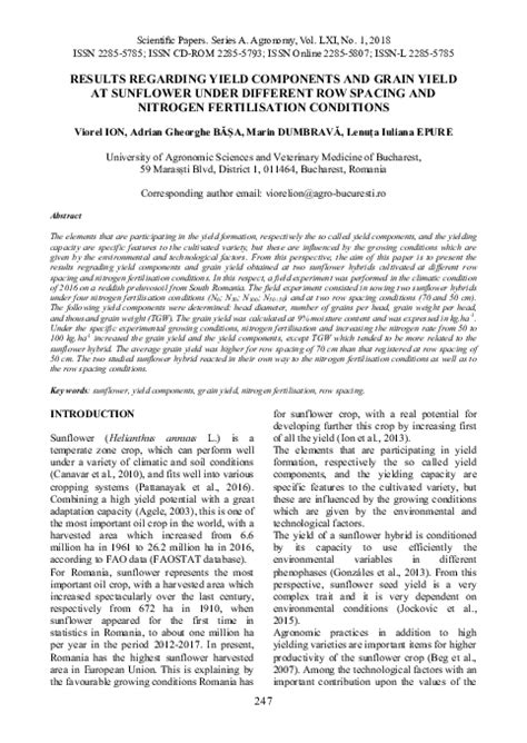 Pdf Results Regarding Yield Components And Grain Yield At Sunflower Under Different Row