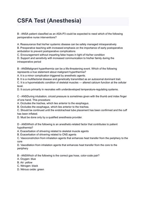 Csfa Test Anesthesia Questions And Answers Rated A 2024 2025 Csfa Practice Stuvia Us