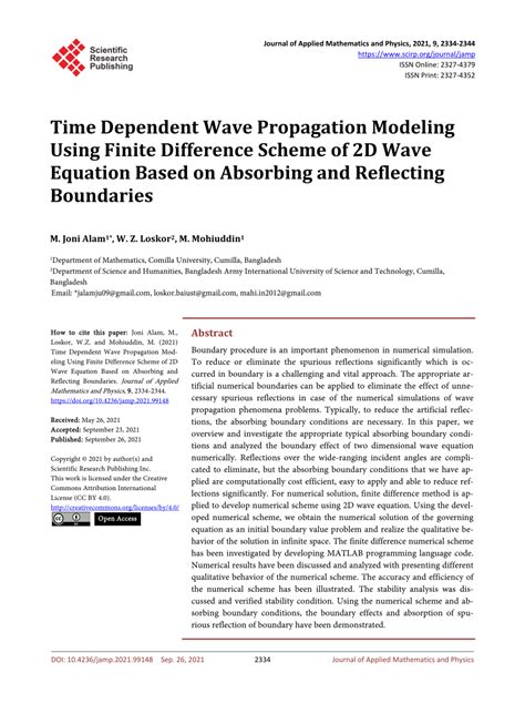 Pdf Time Dependent Wave Propagation Modeling Using Finite Difference