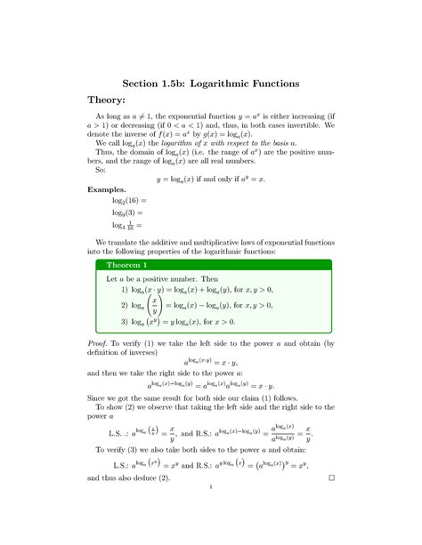 16section 3 Notes Section 1 Logarithmic Functions Theory As Long