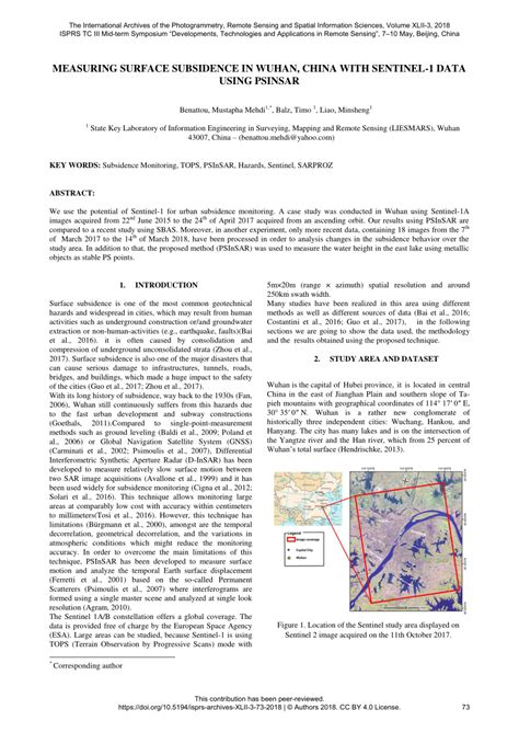 Pdf Measuring Surface Subsidence In Wuhan China With Sentinel 1 Data