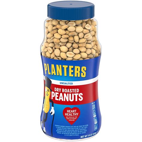 Planters Unsalted Dry Roasted Peanuts 16 Oz Jar 1 Lb Pack Of 1