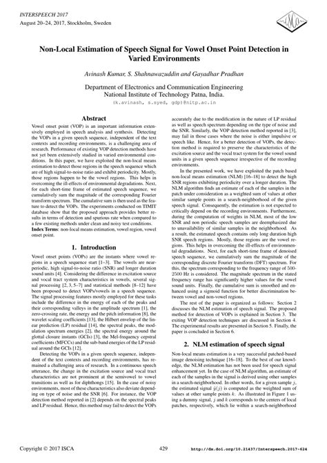 Pdf Non Local Estimation Of Speech Signal For Vowel Onset Point Detection In Varied Environments