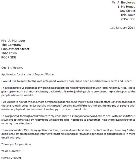 Support Worker Cover Letter Example Uk Uk