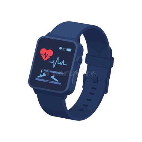 Smartwatch With Health Monitoring Digital Interface Flat Design Blue Fitness Tracker Vector