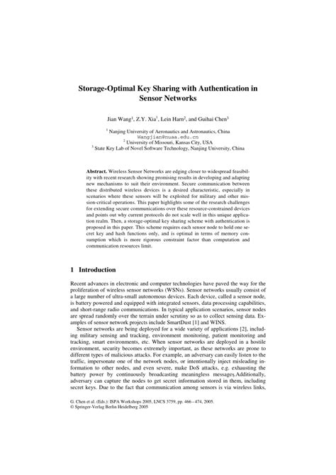 Pdf Storage Optimal Key Sharing With Authentication In Sensor Networks