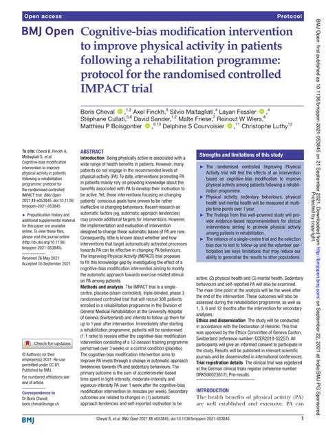 Pdf Cognitive Bias Modification Intervention To Improve Physical Activity In Patients