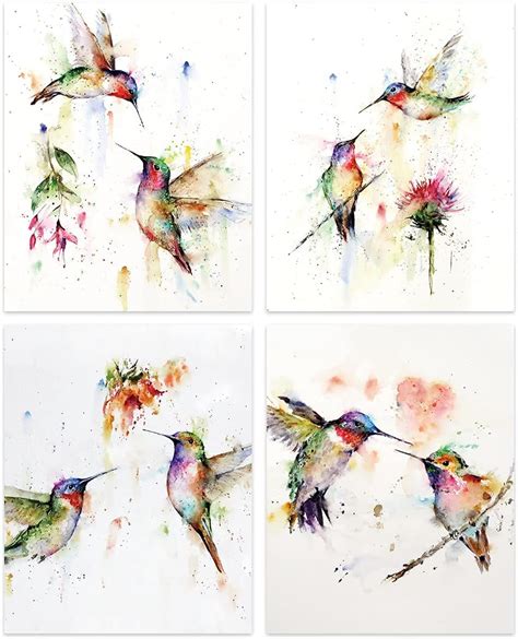 Abstract Birds Art Printhummingbird Wall Printswatercolor