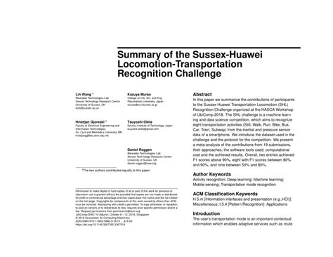 Pdf Summary Of The Sussex Huawei Locomotion Transportation Recognition Challenge