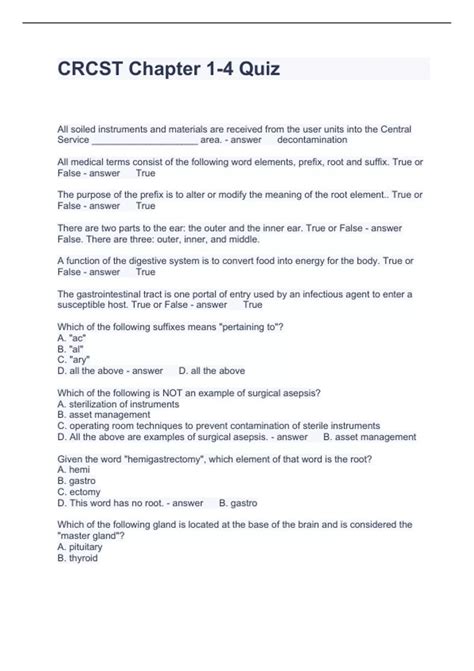 Crcst Chapter 1 4 Quiz Questions And Answers 100 Correct 2023 Crcst Stuvia Us