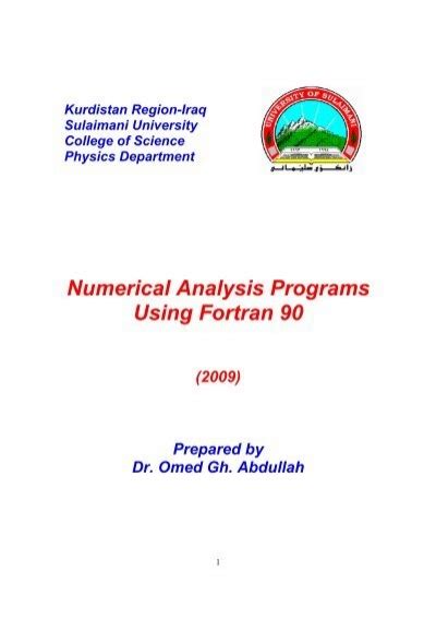 Numerical Analysis Programs Using Fortran 90 University Of