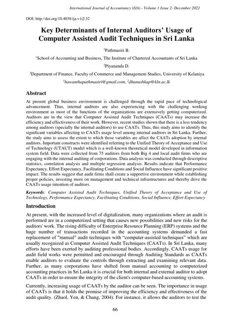 Pdf Key Determinants Of Internal Auditors Usage Of Computer Assisted