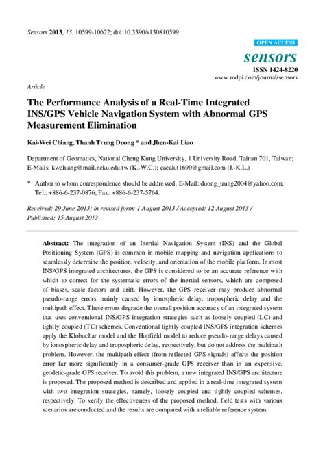Pdf The Performance Analysis Of A Real Time Integrated Ins Gps Vehicle Navigation System With
