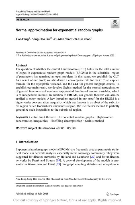 Normal Approximation For Exponential Random Graphs Request Pdf