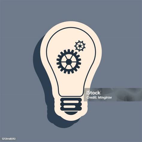 회색 배경에 격리 된 검은 색 전구와 기어 내부 아이콘 혁신 개념 긴 그림자 스타일입니다 벡터 일러스트레이션 개념에 대한 스톡 벡터 아트 및 기타 이미지 Istock