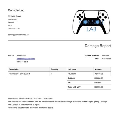Damage Report For Insurance Console Lab