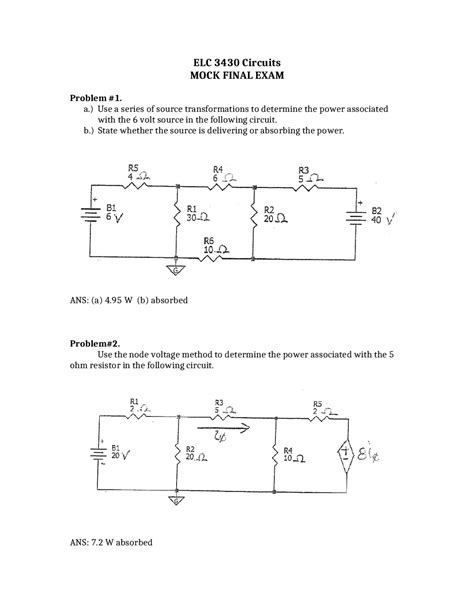 Solved Problems On Resistance Circuit Final Examination Elc 2430