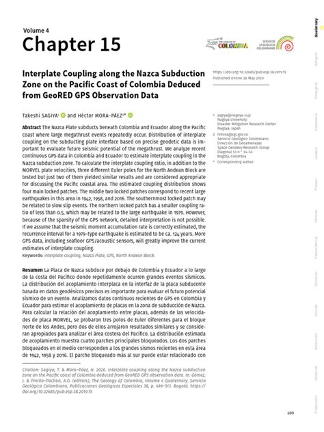 Interplate Coupling Along The Nazca Subduction Zone On The Pacific Coast Of Colombia Deduced