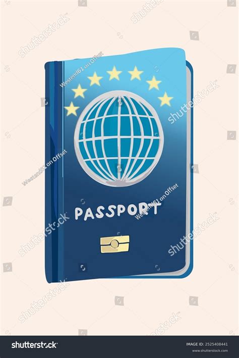 Illustration Blue Passport Global Emblem Stars Stock Illustration