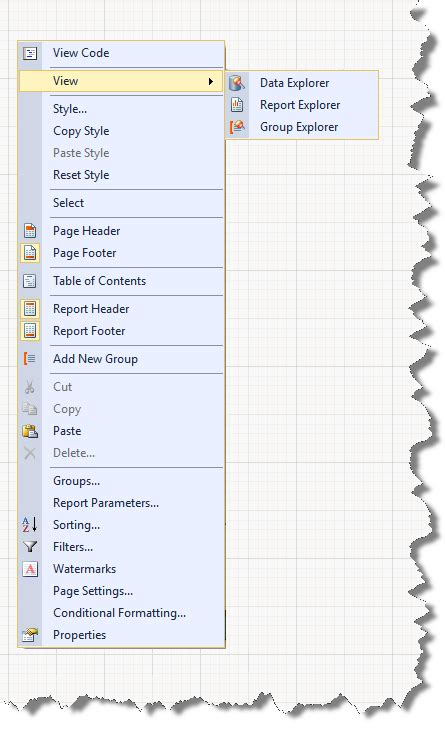 Context Menu Of Report Designers Telerik Reporting