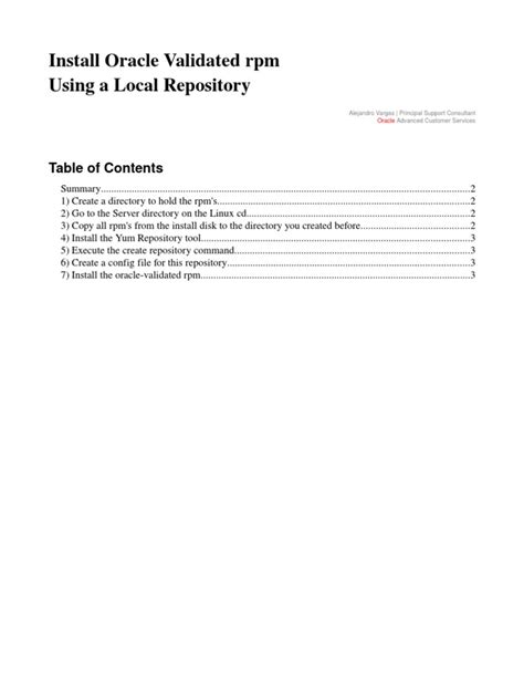 How To Install Oracle Validated Rpm From Local Yum Repository Pdf Oracle Database Linux