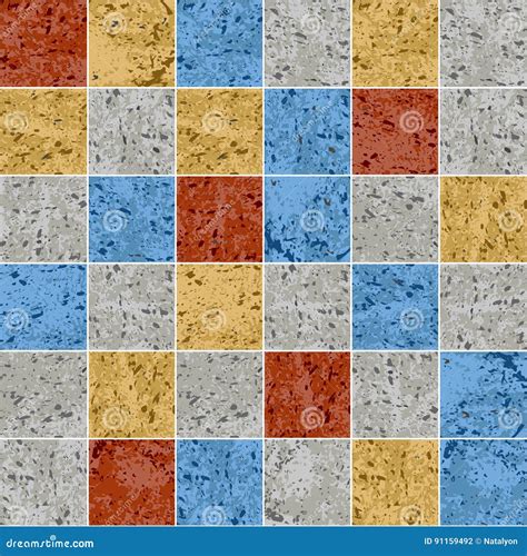 Colorful Granite Mosaic Square Tile Grunge Texture Seamless Pattern