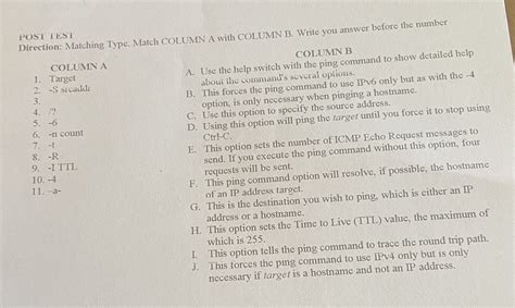 POST TESTDirection Matching Type Match COLUMN A With COLUMN B Write You Answer Before The