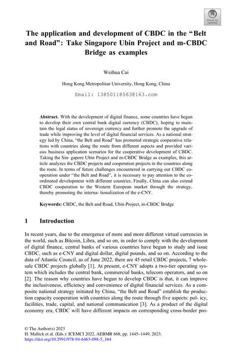 Pdf The Application And Development Of Cbdc In The “belt And Road