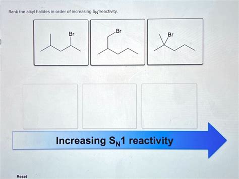 Solved Rank The Alkyl Halides In Order Of Increasing Snireactivity Increasing Sw1 Reactivity Reset