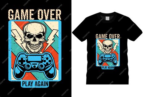 Game Over Play Again Vintagegamerillustrationtypographygraphiccontrollerdesign Vector Tamplate