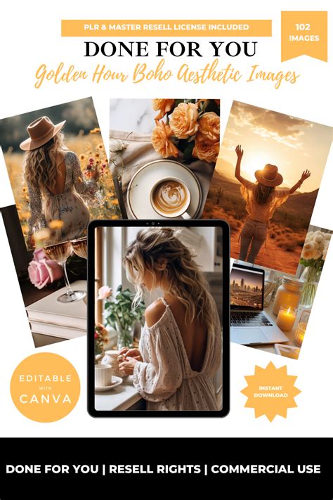 102 Mrr And Plr Golden Hour Boho Aesthetic Stock Images Money From Abode