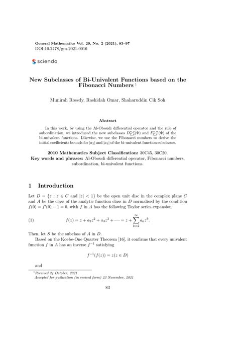 Pdf New Subclasses Of Bi Univalent Functions Based On The Fibonacci