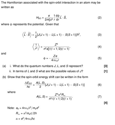 Solved The Hamiltonian Associated With The Spin Orbit