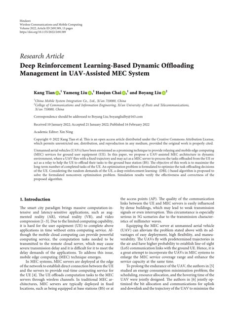 Pdf Deep Reinforcement Learning Based Dynamic Offloading Management In Uav Assisted Mec System