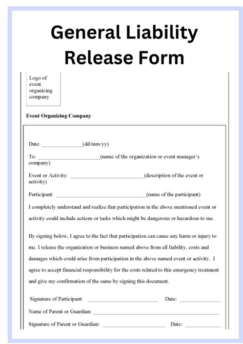 Sample Printable Liability Release Form Sample Forms Template 2025