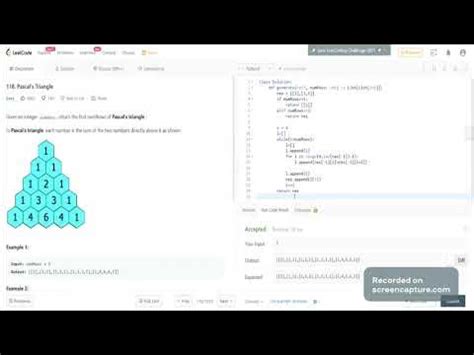 Pascals Triangle 118 Leetcode Solution In Python Leetcode Pascal