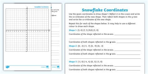 Snowflake Coordinates In Four Quadrants Worksheet Twinkl