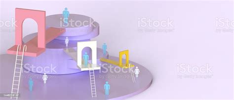 창의적인 아이디어와 비즈니스 개념 다양한 비즈니스 개발 목표를 가진 리더십과 성공 보라색에 대한 리더 개념의 승리의 문 복사 공간 배너3d 렌더링 3차원 형태에 대한 스톡