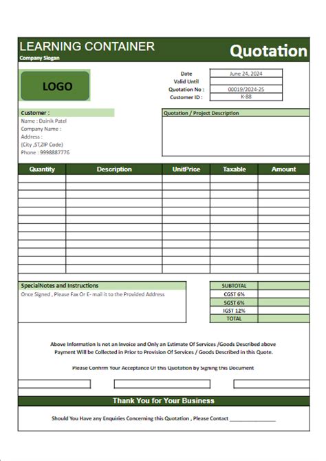 50 Professional Quotation Template In Excel Free Download