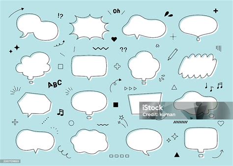 말풍선 세트 변형 장식 악센트 반짝이 벡터 일러스트 레이 션 손으로 그린 스타일 Comic Con에 대한 스톡 벡터 아트 및 기타 이미지 Comic Con 가공의 인물