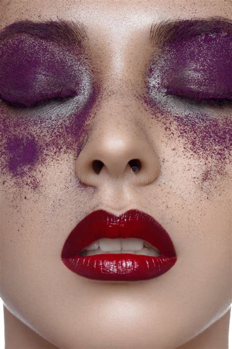 Beautiful Skin Red Lips And Purple Makeup Stock Image Image Of Beautiful Person 52687205