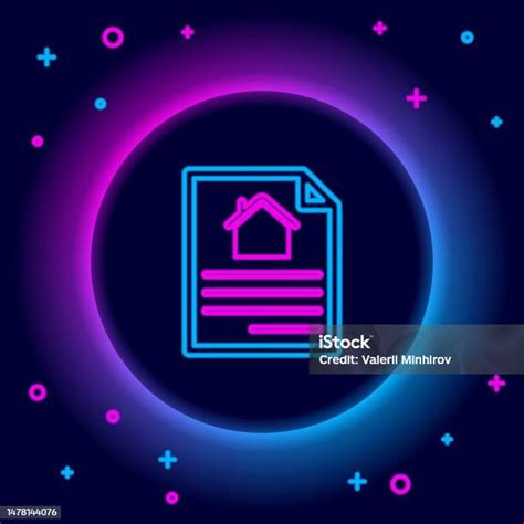 검은 색 배경에 고립 된 빛나는 네온 라인 하우스 계약 아이콘 계약 생성 서비스 문서 형성 응용 프로그램 양식 구성 다채로운 개요 개념 벡터 개념에 대한 스톡 벡터 아트 및
