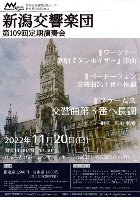 新潟交響楽団 第109回定期演奏会 コンチェルト新潟クラシックライブ演奏会インフォメーション