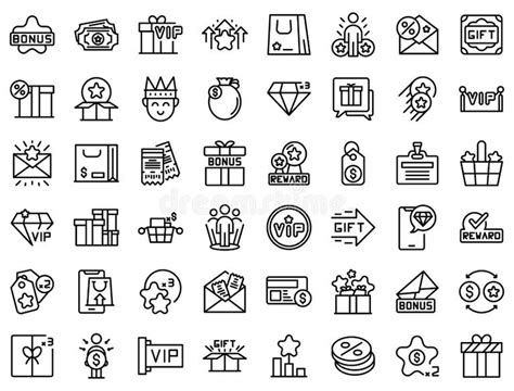 Customer Loyalty Program Icons Set Outline Vector Member Reward Stock Vector Illustration Of