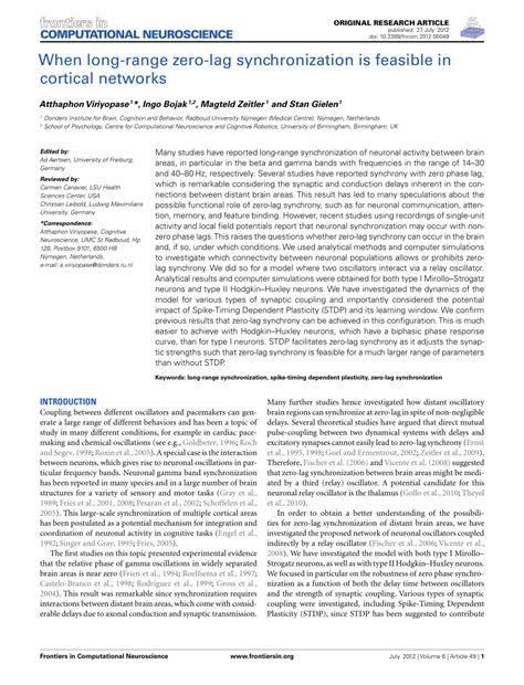 Pdf When Long Range Zero Lag Synchronization Is Feasible In Cortical