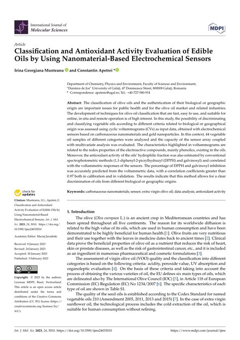 Pdf Classification And Antioxidant Activity Evaluation Of Edible Oils By Using Nanomaterial