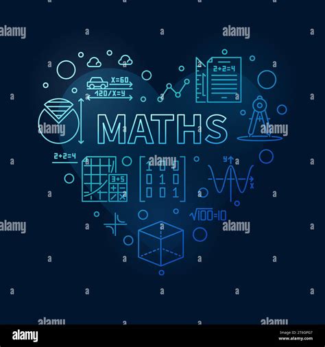 Maths Heart Vector Concept Outline Blue Banner I Love Mathematics